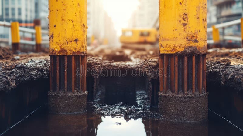 Yellow Pipe on Stone Pebbles. Technical Communications on the Beach ...