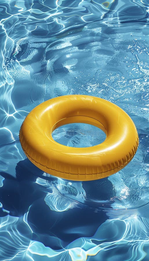 Bright Yellow Pool Float Ring Drifting in Crystal Clear Blue Swimming ...