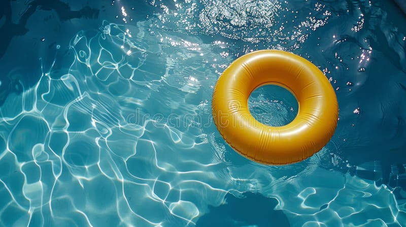 Bright Yellow Pool Float Ring in Refreshing Blue Water of a Swimming ...