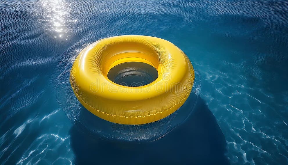 A Bright Yellow Pool Float Ring Resting in Deep Blue Water Under the ...