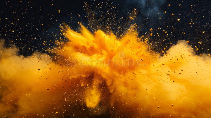 Bright Yellow Powder Explosion Against a Dark Background Creates a ...