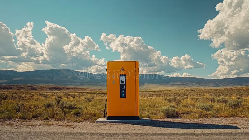 Bright Yellow Power Station in Arid Landscape Under a Blue Sky Stock ...