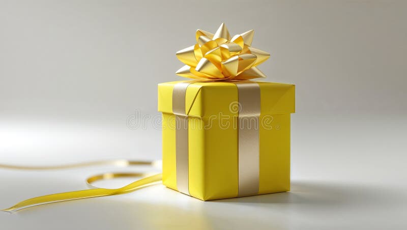 A Bright Yellow Present Tied with a Gold Ribbon and Bow. Stock Photo ...