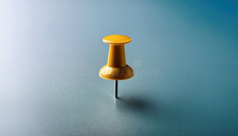 Bright Yellow Pushpin Resting on a Smooth Blue Surface in a Minimalist ...