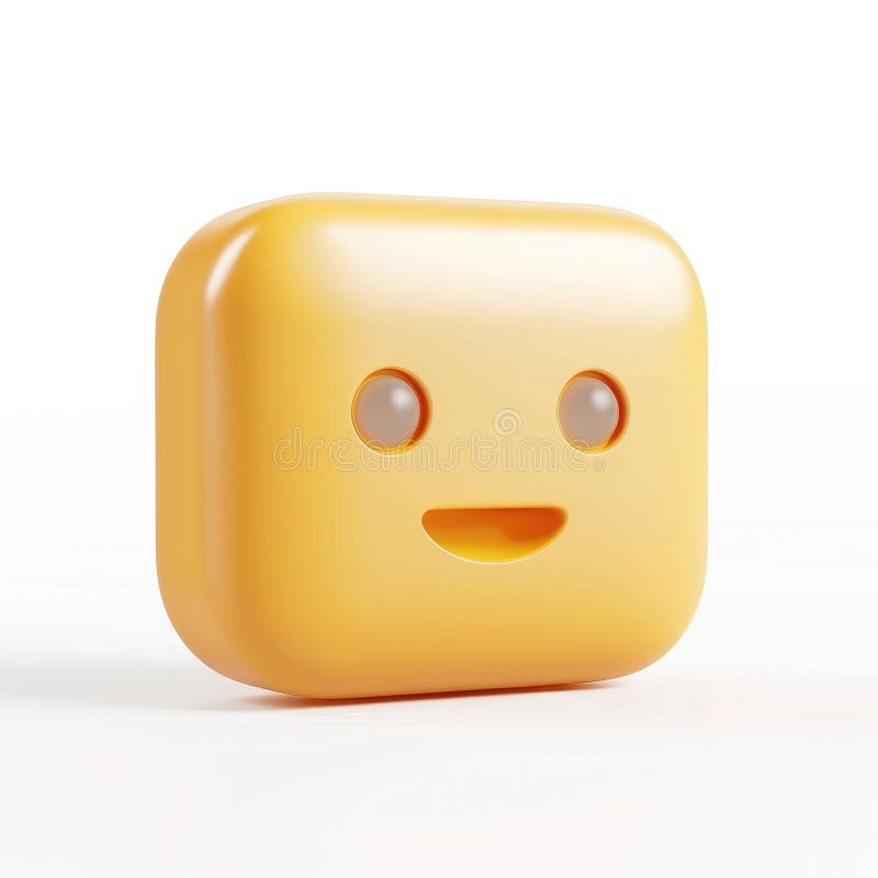 Happy Square Emoticon: 3D Render of Smiling Yellow Icon Stock ...