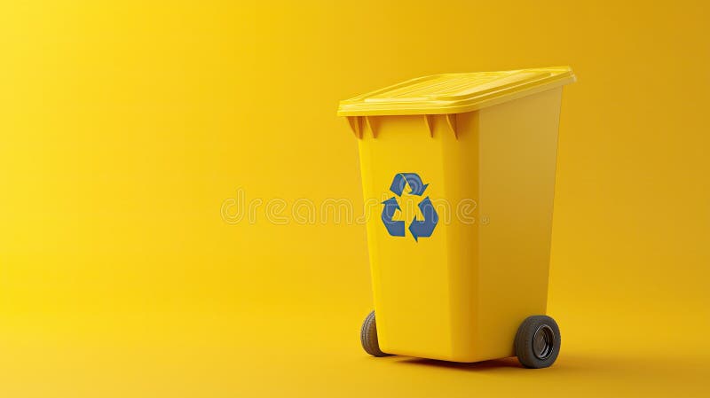 Bright Yellow Recycle Bin Designed in Isometric View Featuring a ...