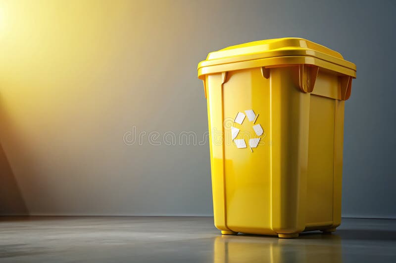 Bright Yellow Recycling Bin a 3D Rendered Visual Representation of ...