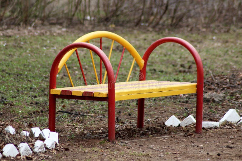 Bright Yellow-red Park Bench Stock Photo - Image of rest, summer: 145772736