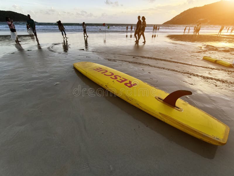 Bright Yellow Rescue Surfboard at the Ocean Beach Editorial Photo ...