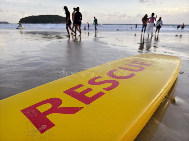 Bright Yellow Rescue Surfboard at the Ocean Beach Stock Image - Image ...