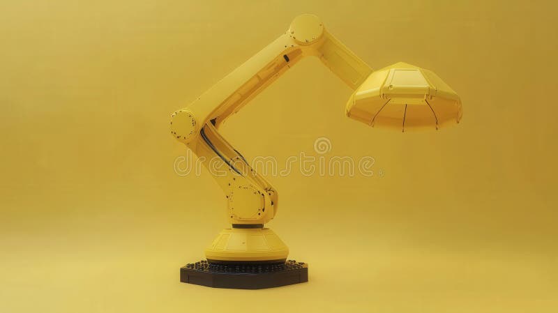 Bright Yellow Robotic Arm Sculpture on Solid Background Stock ...