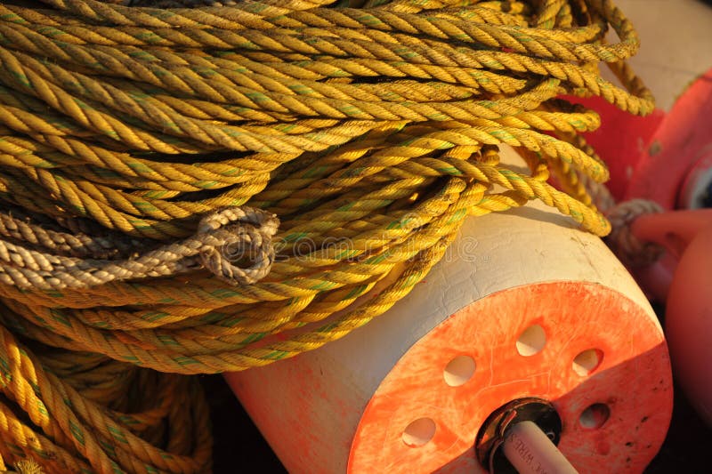 Bright Yellow Rope and Lobster Float Stock Image - Image of crabs ...