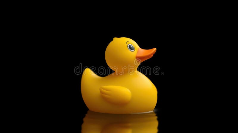 Bright Yellow Rubber Duck Floats Serenely on a Dark Reflective Surface ...