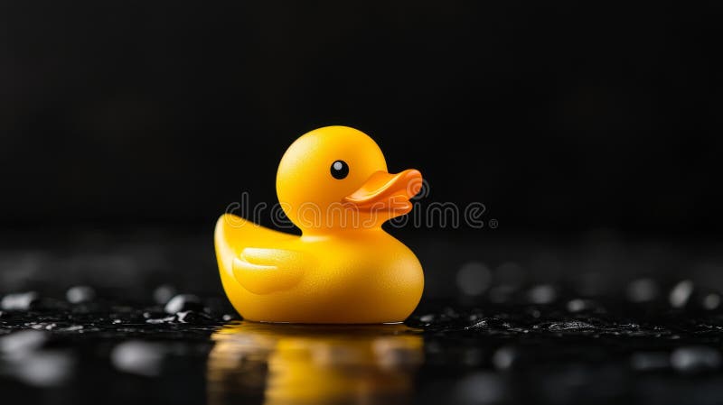 A Bright Yellow Rubber Duck Resting on a Smooth Wet Surface the Duck is ...