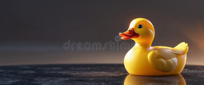 Bright Yellow Rubber Duck Sitting Alone on a Dark Surface with Soft ...