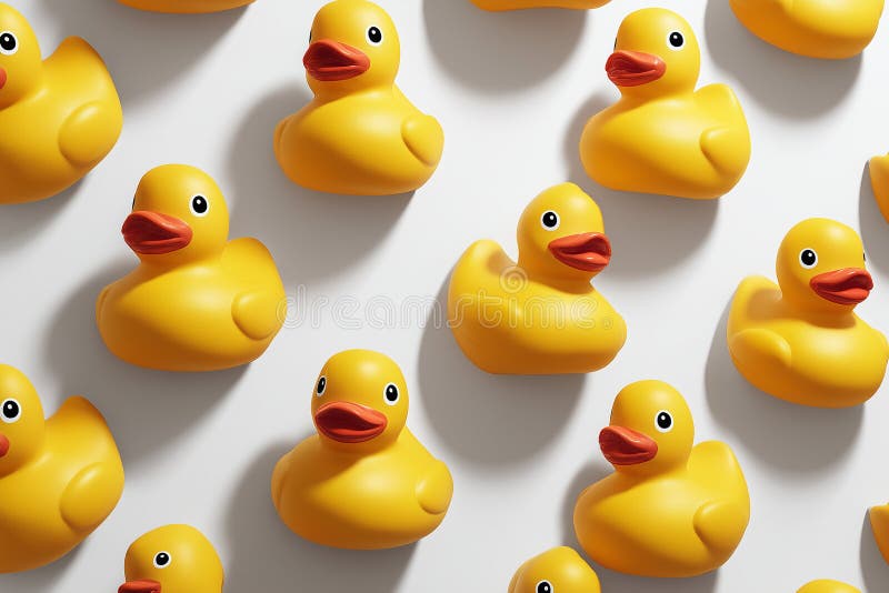 Bright Yellow Rubber Ducks Arranged in Playful Pattern on White ...