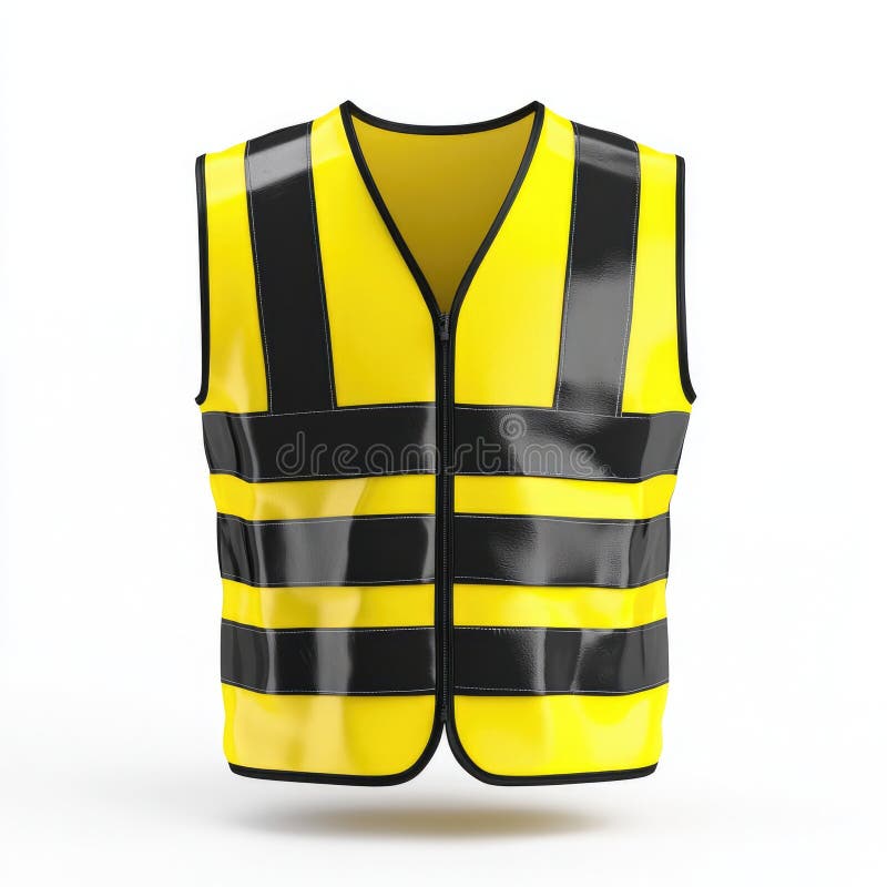 A Bright Yellow Safety Vest with Black Reflective Stripes for Workplace ...