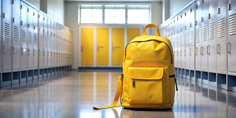 Yellow School Backpack. School Corridor Stock Illustration ...
