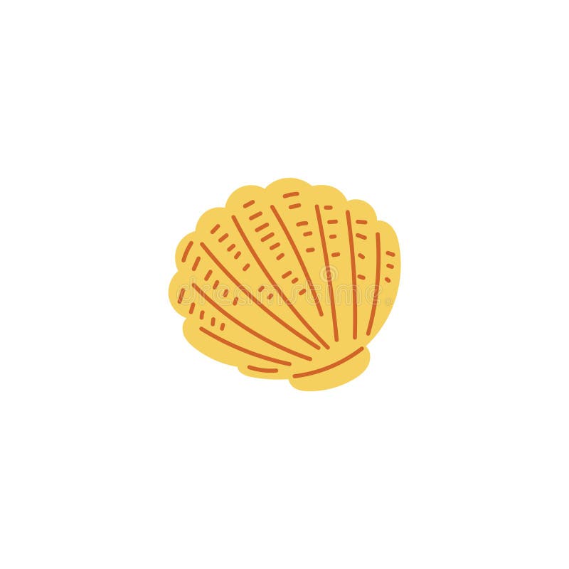 Bright Yellow Seashell with Red Lines Flat Style, Vector Illustration ...
