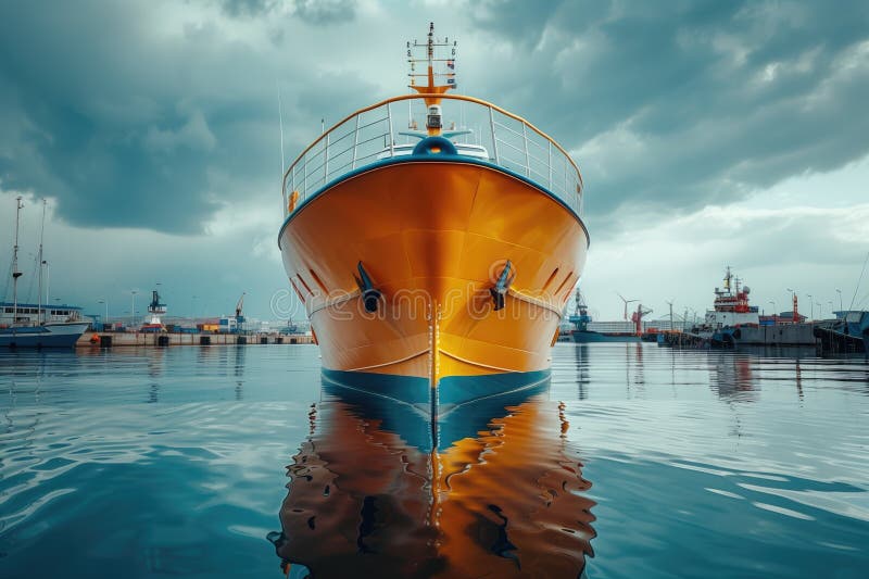 Bright Yellow Ship Docked in a Harbor on a Cloudy Day. Stock Photo ...