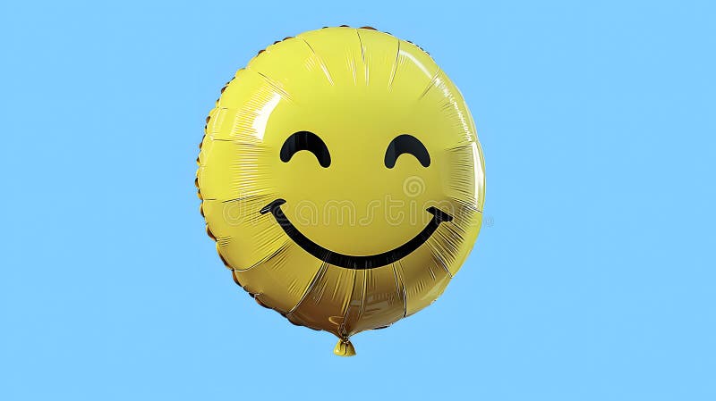 Bright Yellow Smiley Balloon on Blue Background Stock Illustration ...