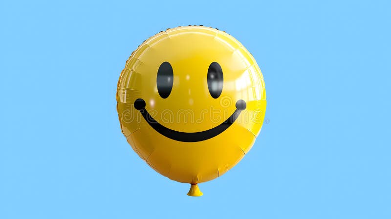 Bright Yellow Smiley Balloon on Blue Background. Stock Illustration ...
