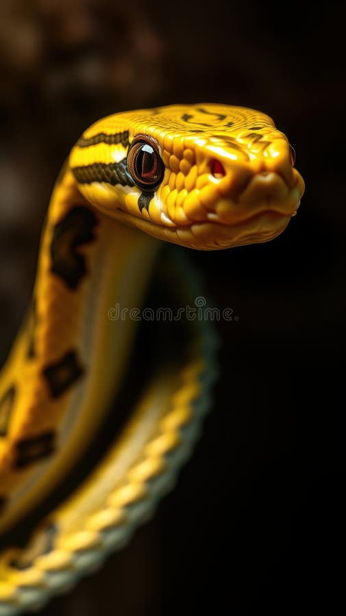 Bright Yellow Snake with Striking Patterns Displaying Its Head in a ...