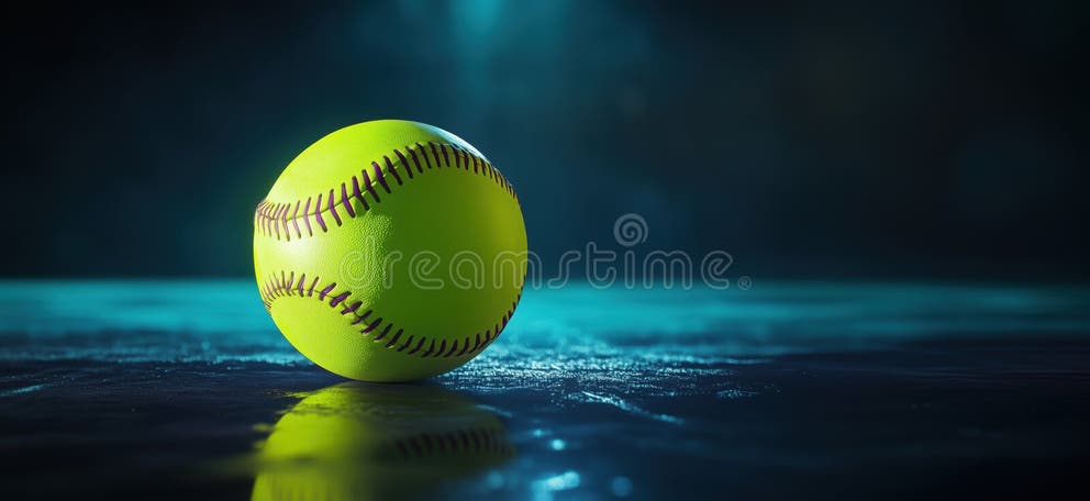Bright Yellow Softball on Reflective Surface, Dramatic Lighting Stock ...