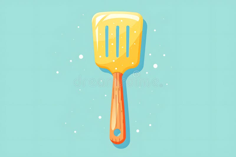 Bright Yellow Spatula Resting on a Light Blue Background Stock ...