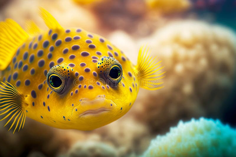 Bright Yellow Speckled Puffer Fish with Black Eyes Stock Illustration ...