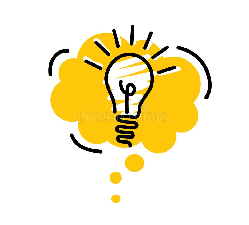 Bright Yellow Speech Bubbles with Icons Light Bulb. Concept Ideas or ...