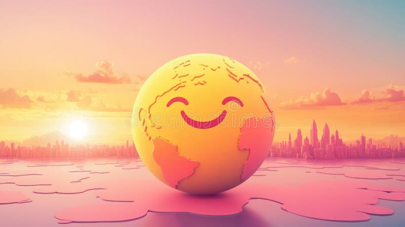 A Bright Yellow Sphere with a Cheerful Smiley Face Stock Illustration ...