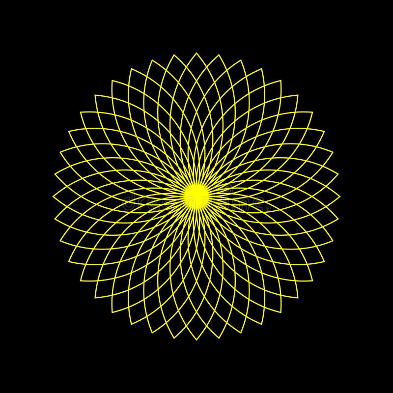 Bright Yellow Spirograph on Black Background Stock Illustration ...