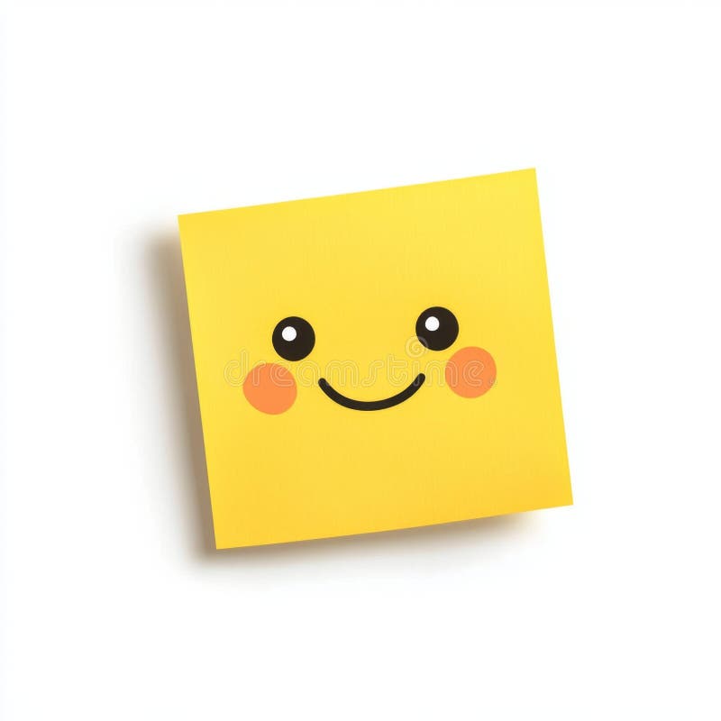 Bright Yellow Sticky Note Illustration with a Cute Smiling Face on a ...