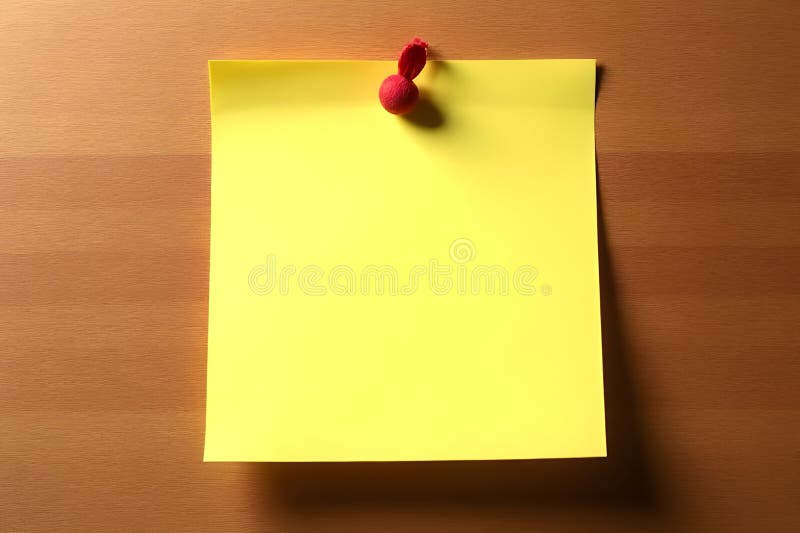 Bright Yellow Sticky Note Secured with Red Pushpin on Rustic Wooden ...
