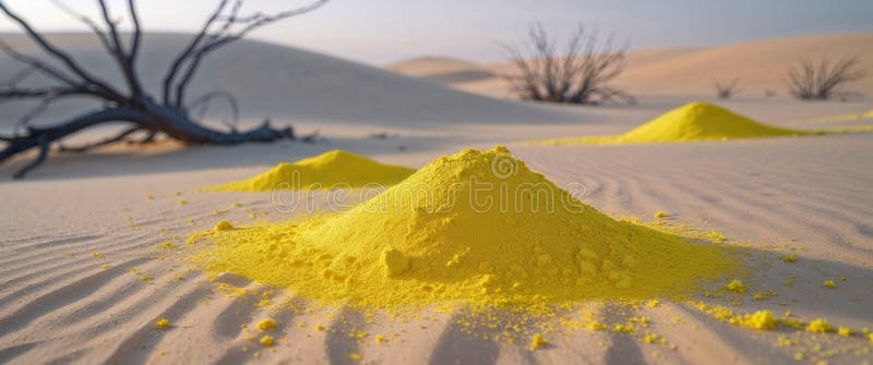 Bright Yellow Sulfur Powder in a Desert Landscape. Stock Photo - Image ...