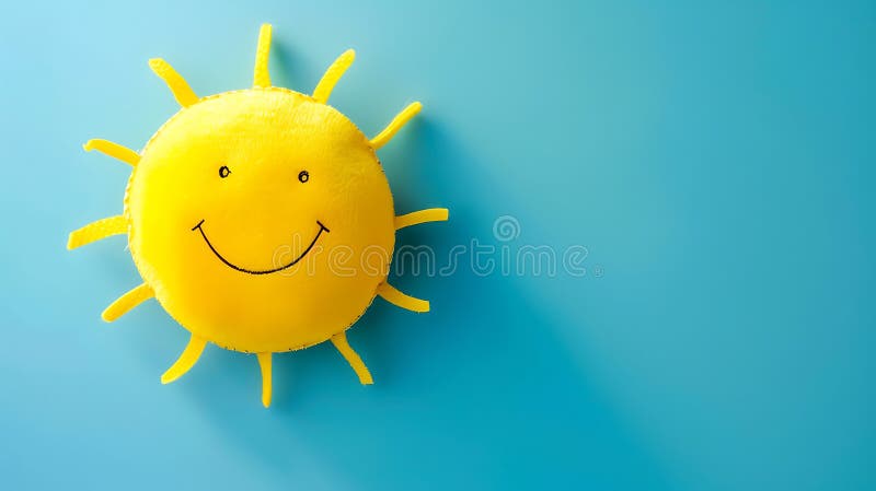 A Bright Yellow Sun with a Smiley Face Against a Blue Solid Background ...