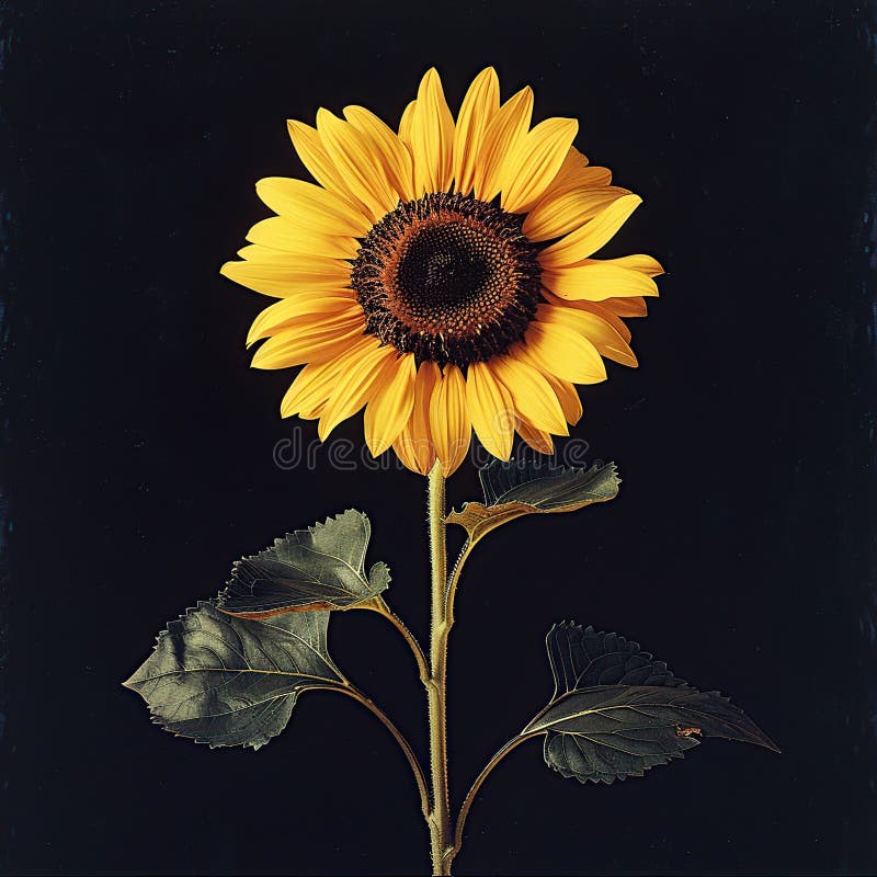 A Bright Yellow Sunflower Standing Tall Against a Black Background ...
