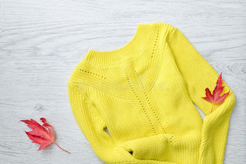 Bright Yellow Sweater and Leaves. Fashionable Concept. Stock Image ...