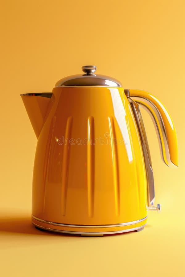 A Bright Yellow Tea Kettle Sitting on a Wooden Table, Ready for Use ...