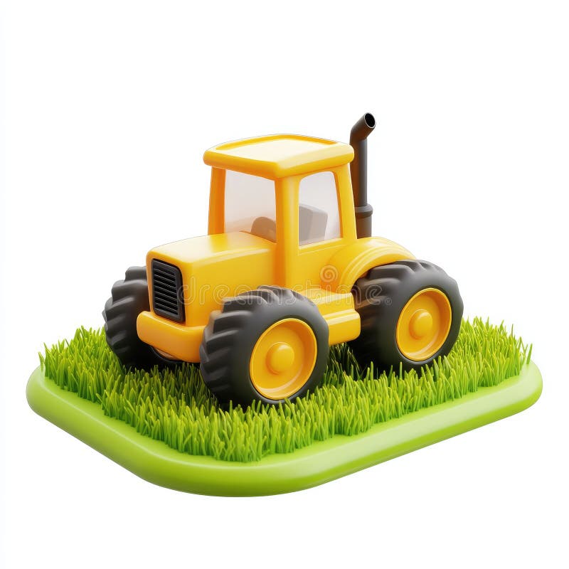 Charming Yellow Tractor on Lush Green Grass Stock Illustration ...