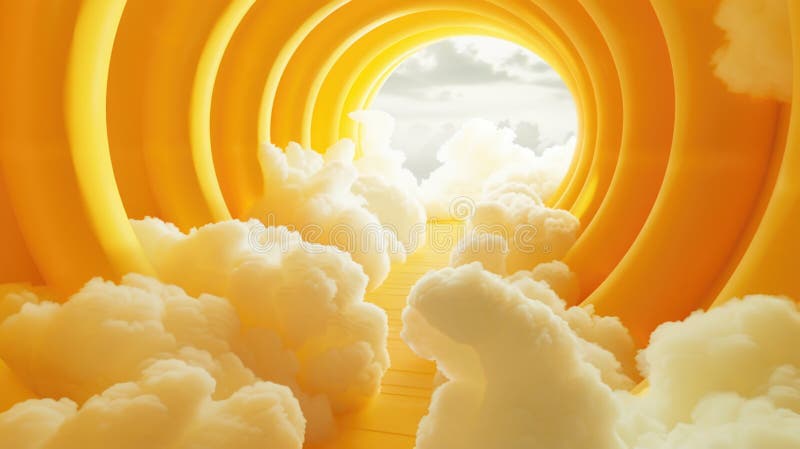 A Bright Yellow Tunnel with Fluffy Clouds Inside. Suitable for Various ...
