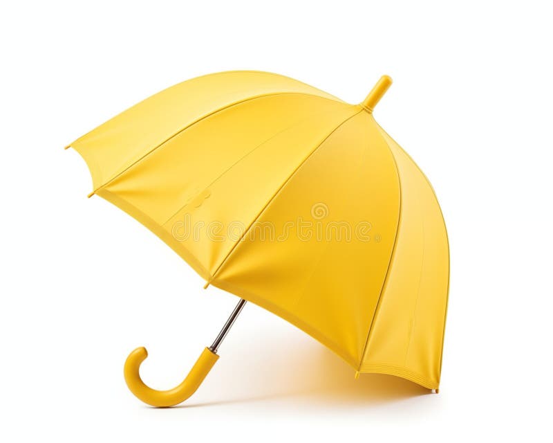 Bright Yellow Umbrella with Curved Handle and Canopy on White ...