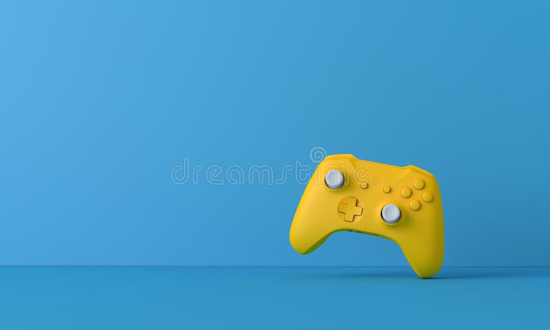 Bright Yellow Video Game Controller Against a Blue Background. Gaming ...