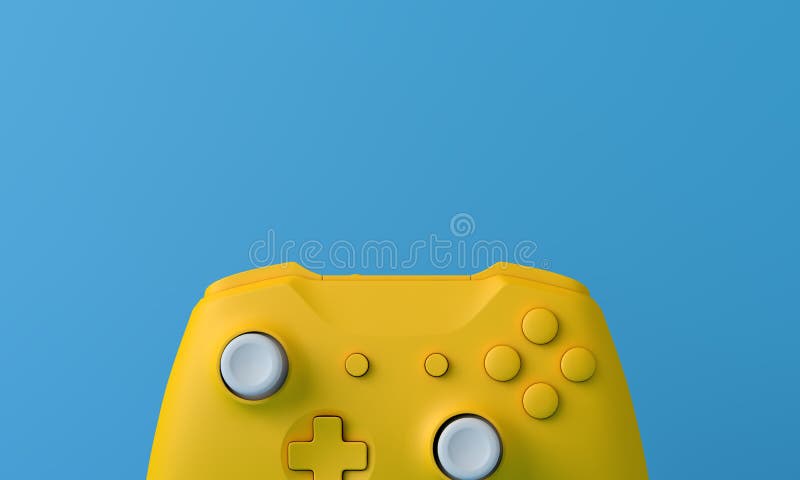 Bright Yellow Video Game Controller Against a Blue Background. Gaming ...