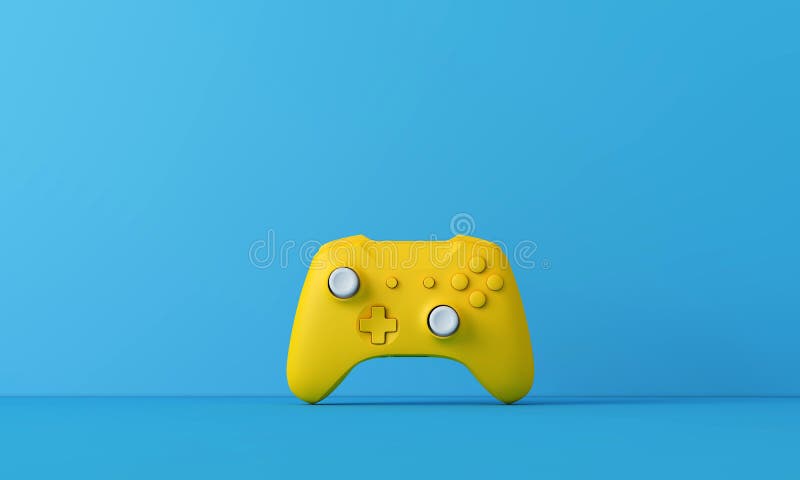 Bright Yellow Video Game Controller Against a Blue Background. Gaming ...