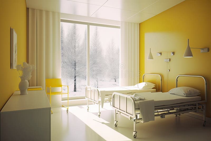 Bright Yellow Ward in a Hospital with Large Windows. Generative Ai ...