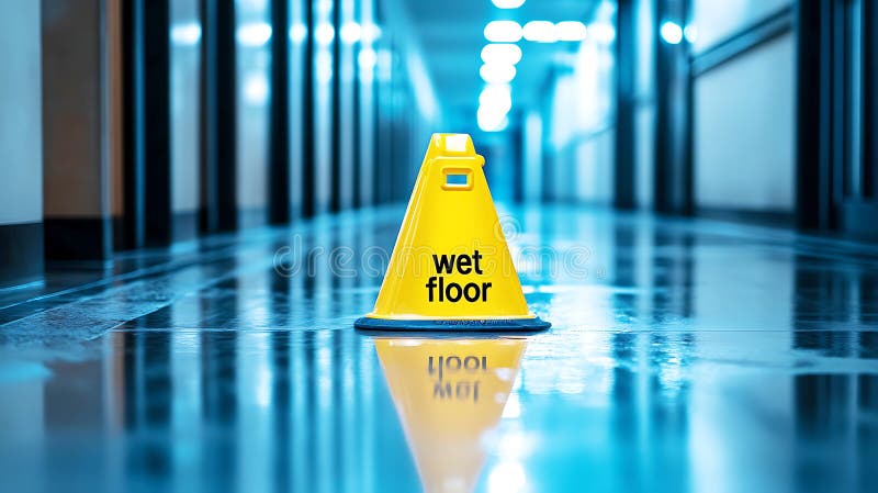 A Bright Yellow Wet Floor Caution Sign Placed in the Middle of a Clean ...