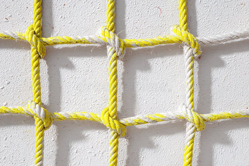Bright Yellow and White Rope Netting Arranged Against a Textured Wall ...