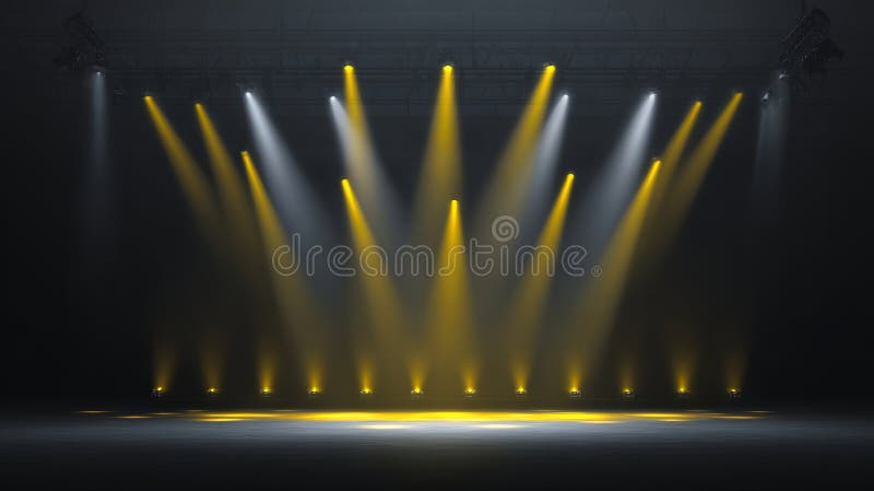 Bright Yellow and White Stage Spotlights Shining Down on Empty Dark ...